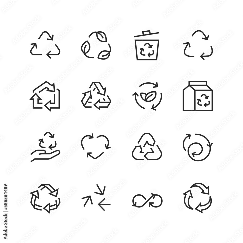 Vector de Stock Recycle, linear style icons set. Recyclability of a ...