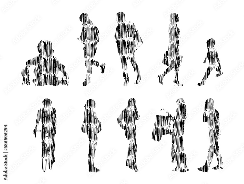 Vector illustration, Outline silhouettes of people, Contour drawing ...