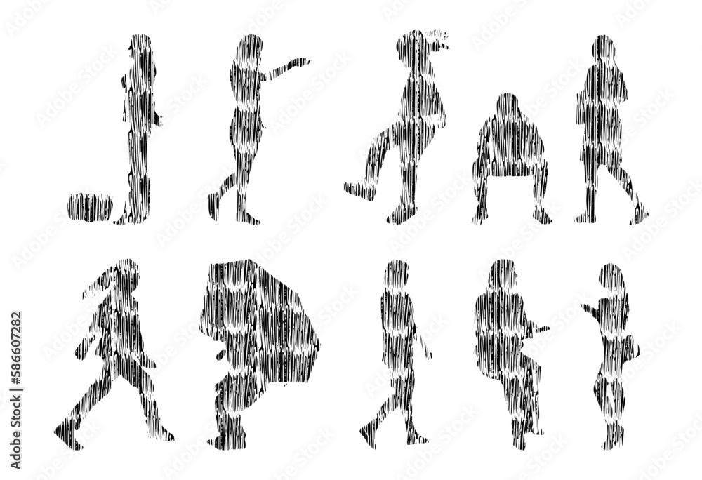 Vector illustration, Outline silhouettes of people, Contour drawing ...