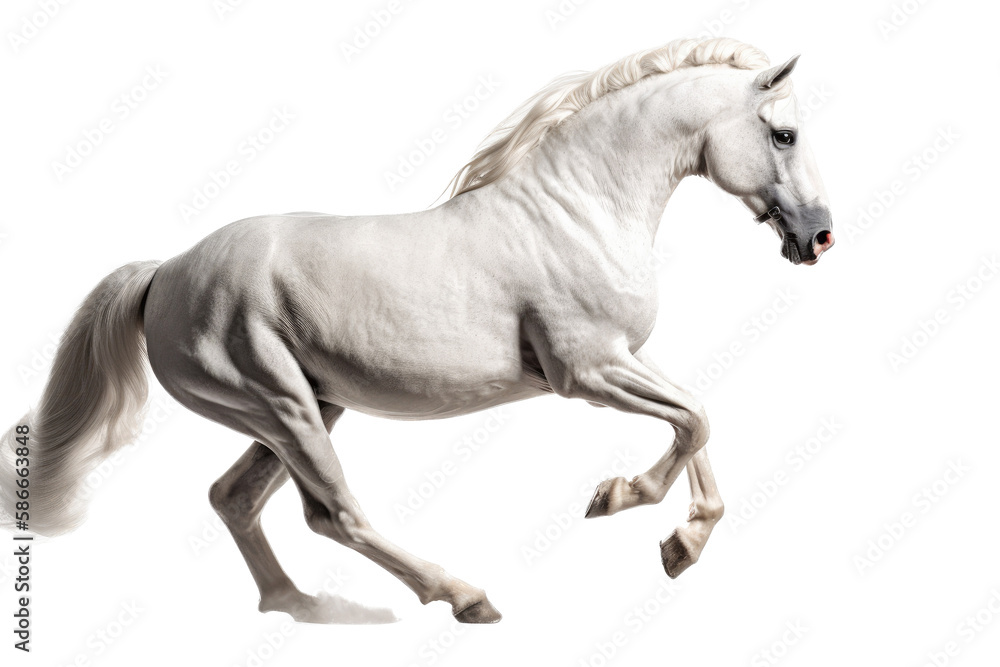 an equestrian-themed photographic illustration of a white horse mustang ...