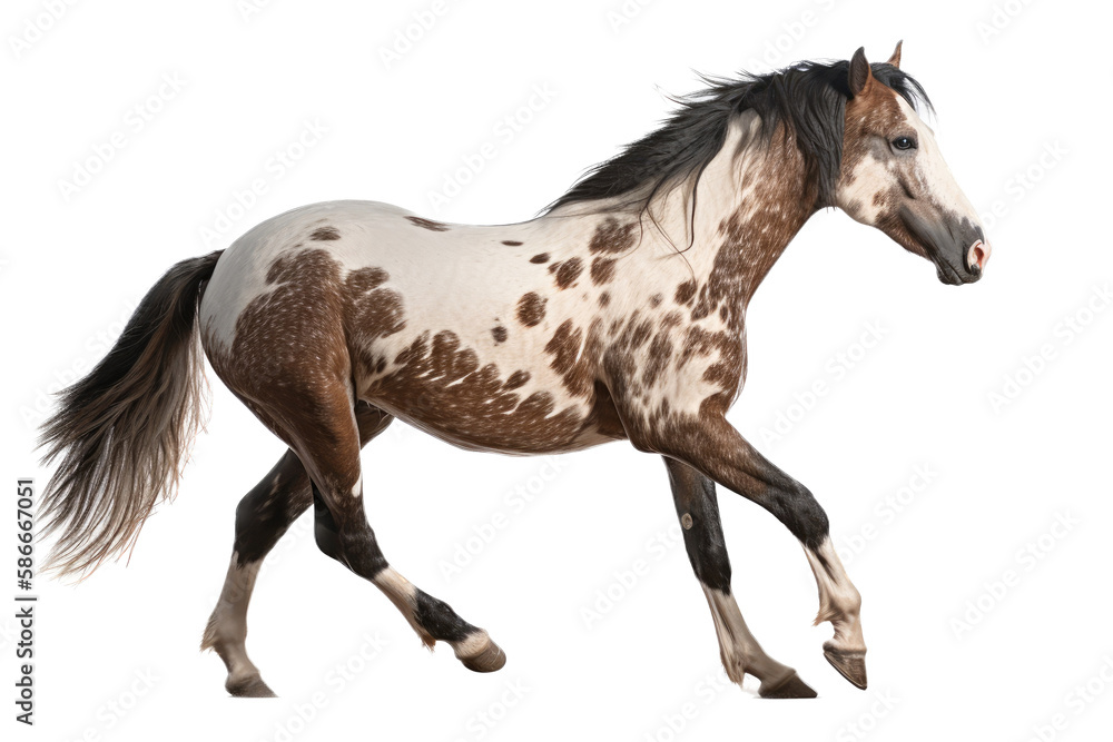 an equestrian-themed photographic illustration of a painted pinto horse ...