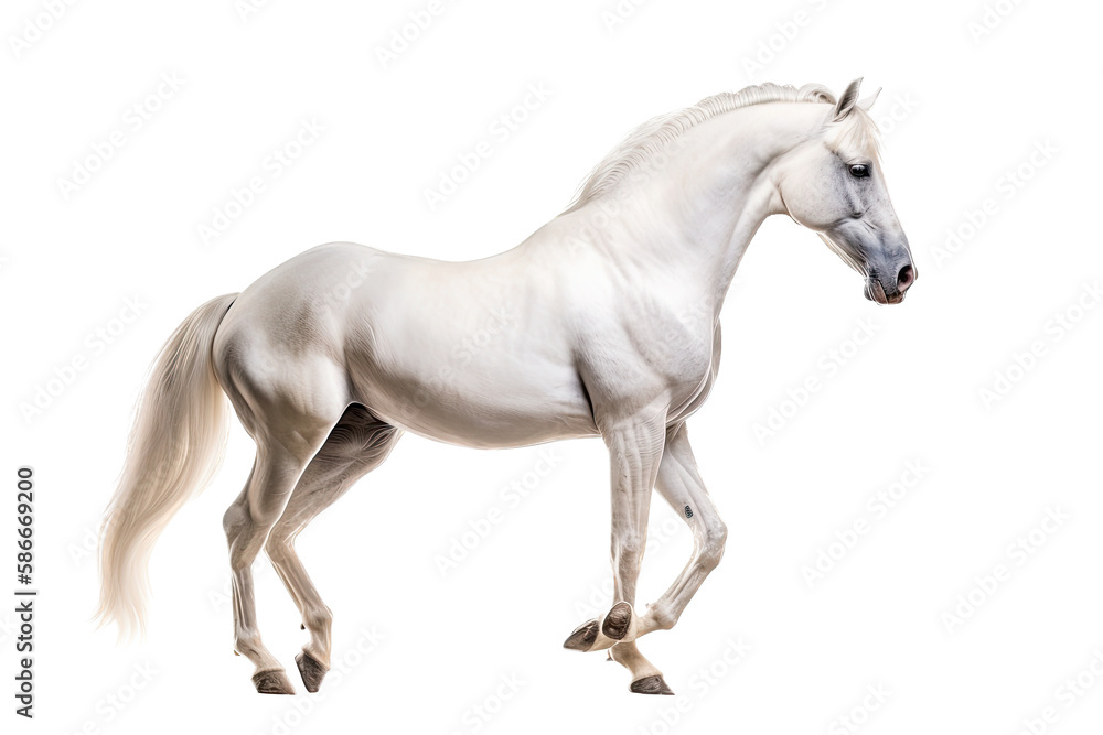 an equestrian-themed photographic illustration of a white stallion ...