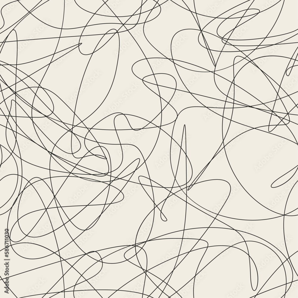 Vector seamless pattern. Decorative texture with tangled curved lines ...