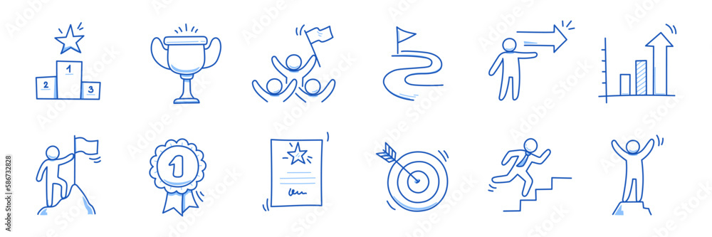 Vetor Success business career doodle icon. Success leader doodle line ...