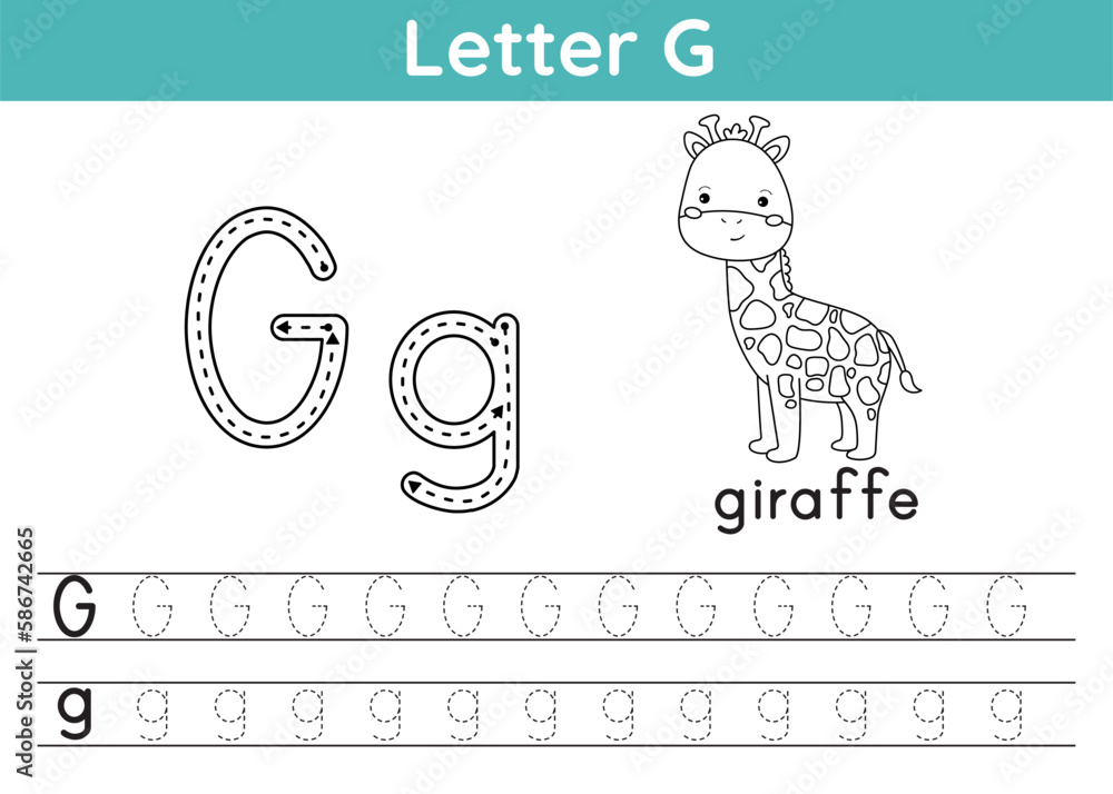 Alphabet ABC a-z exercise. Coloring page. Trace letter G. English ...