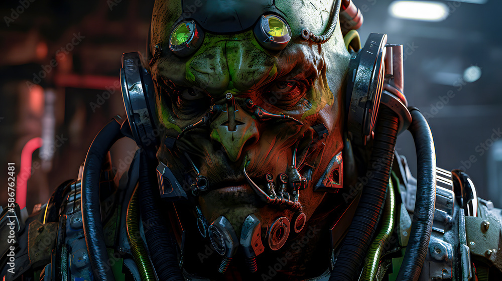 3d model of cyberpunk orc game concept. A futuristic metropolis with a ...