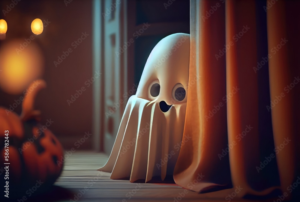 Cute spooky fabric ghost doing hide and seek in Halloween party ...