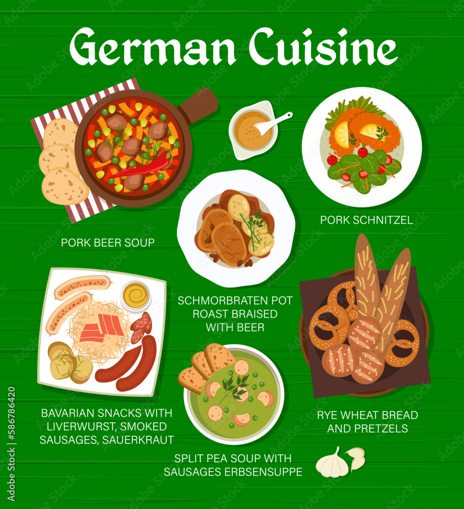 German cuisine menu with food and dish meals for dinner and lunch ...