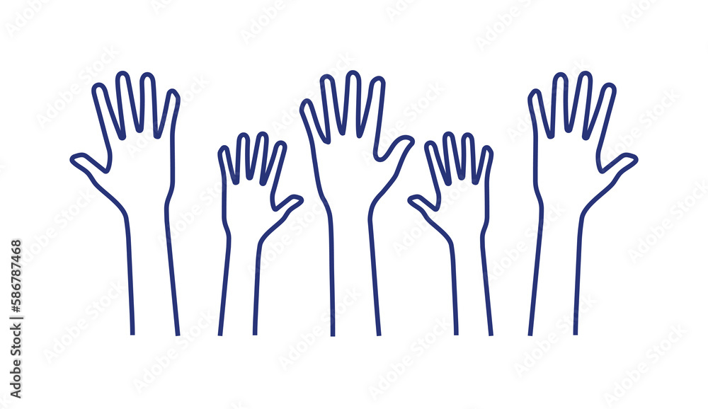 Volunteers and charity work. Raised helping hands. Vector icon background banner illustrations ...