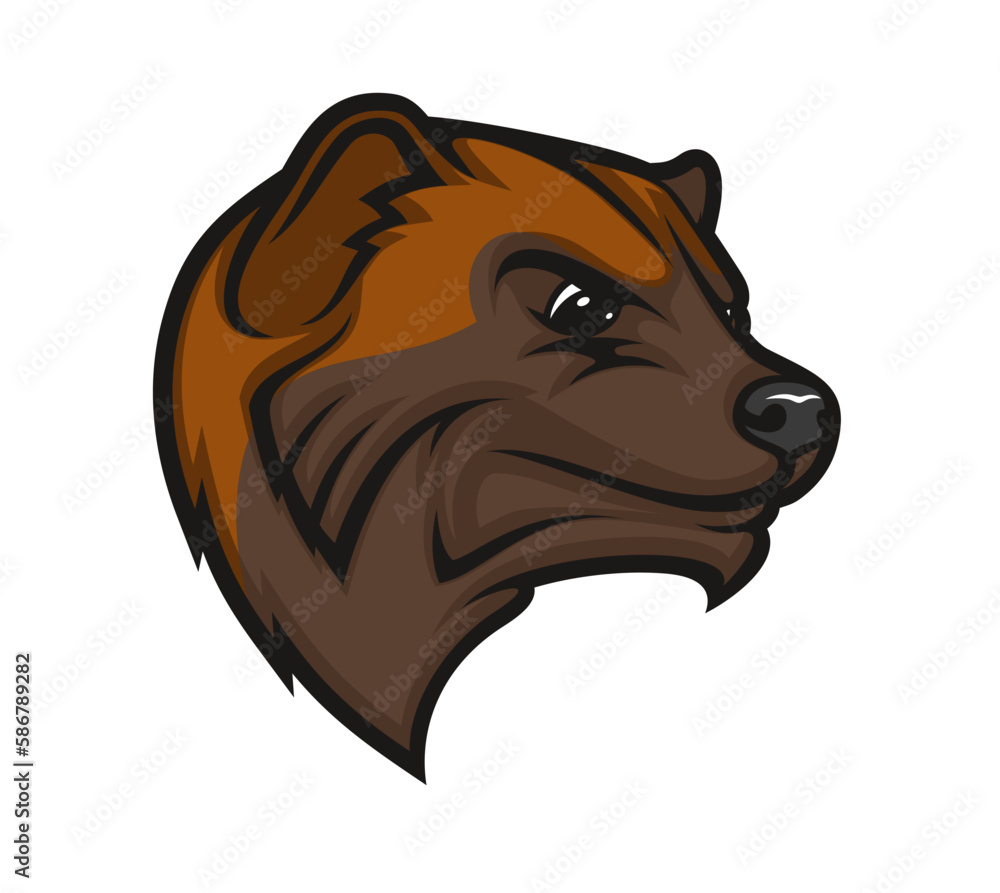 Wolverine head Isolated vector mascot or icon. Cartoon wild animal with ...