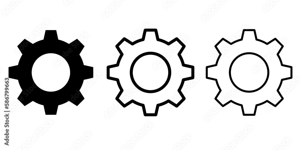 Gear icon template vector, black settings icon and line art on white ...