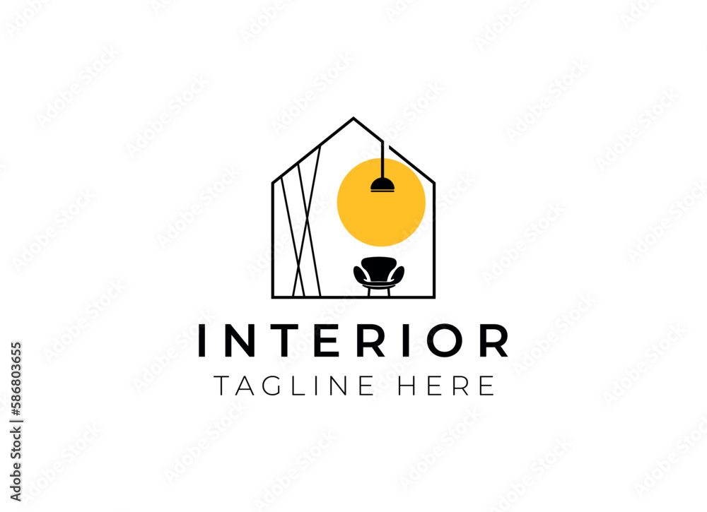 Interior minimalist room, gallery furniture logo design vector Stock ...