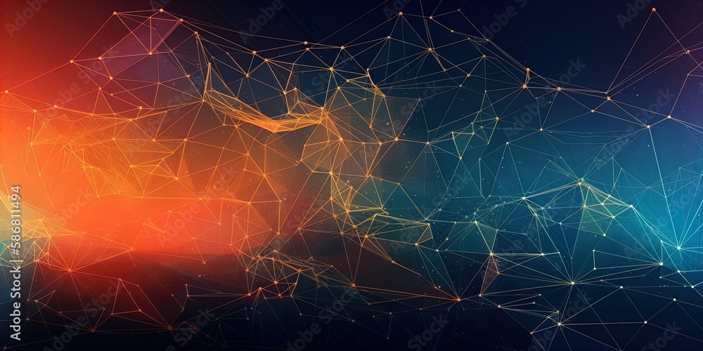 Blue orange Gradient Digital Polygons: A Network Grid Fusion background ...