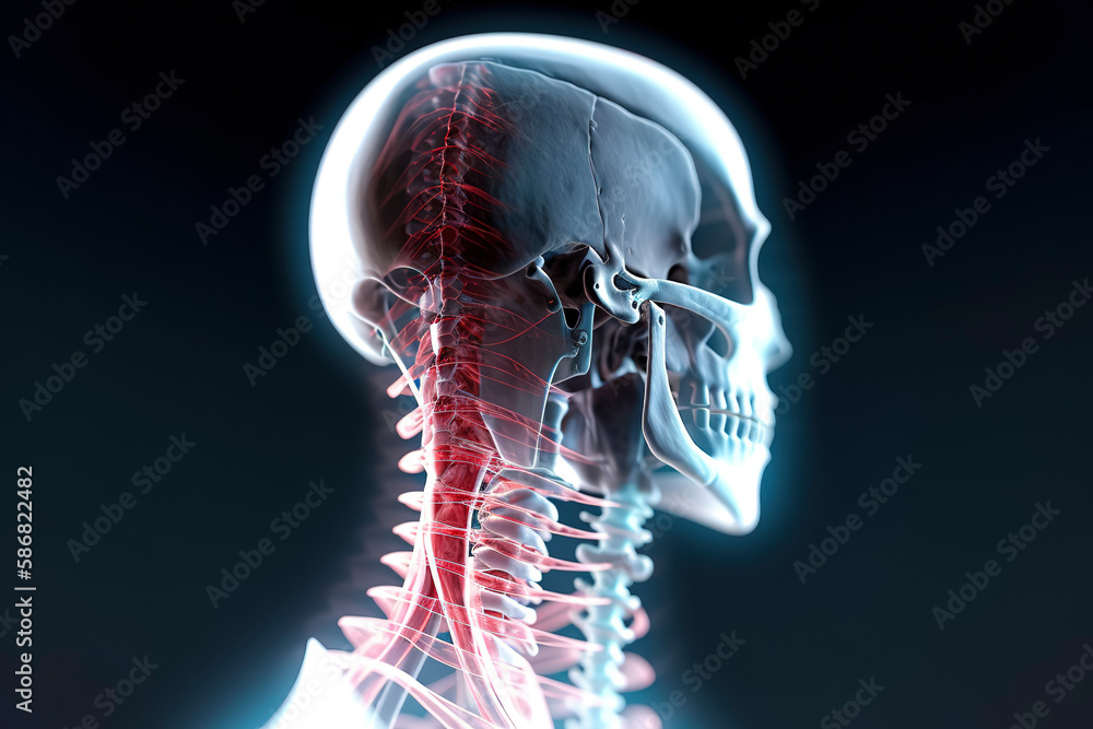 Neck pain, upper spine, cervical vertebrae spine, human body anatomy ...
