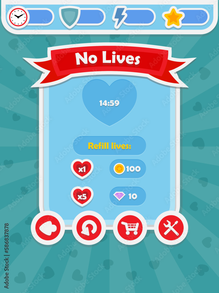 Menu of game graphic user interface on screen of 2d mobile game ...