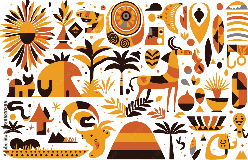 African Folklore Symbol Vector Illustration: Ethnic Tribal Traditional ...