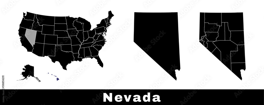 Image vectorielle Stock Nevada state map, USA. Set of Nevada maps with ...