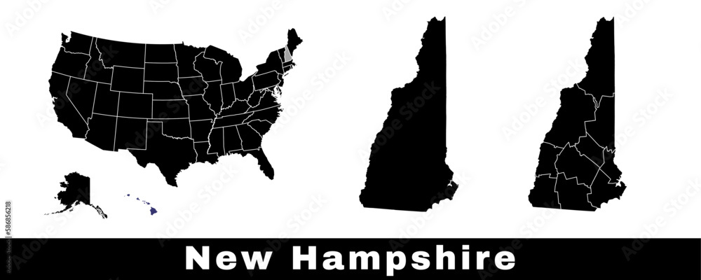New Hampshire state map, USA. Set of New Hampshire maps with outline ...