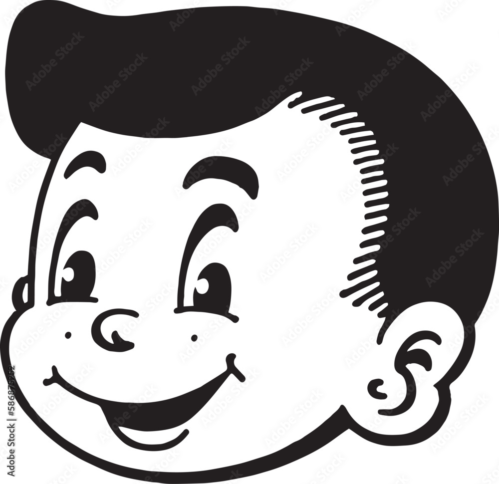 Vintage kids 60s style young kids . Retro comics black and white ink ...