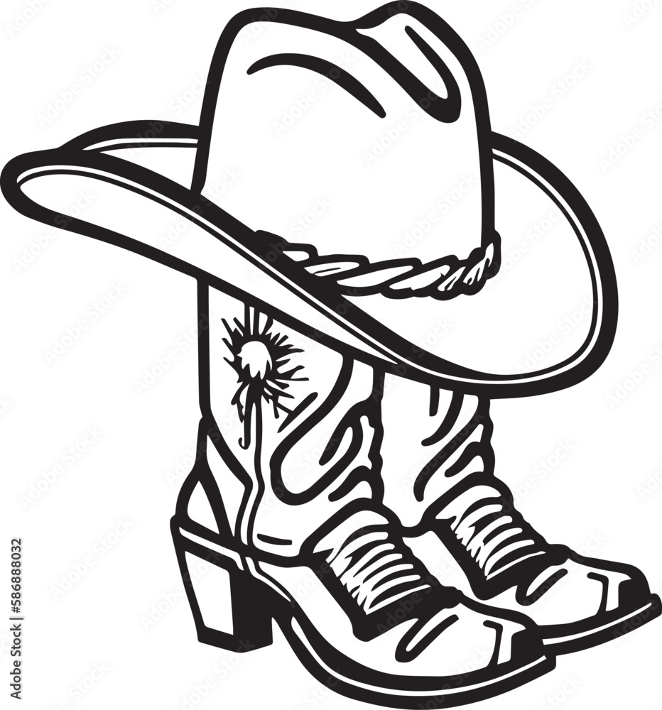 Cowboy boots and western hat, rodeo cowboy, Vector illustration Stock ...