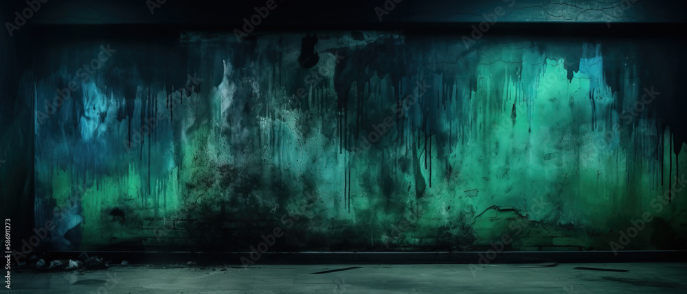 horror green blue wall, grunge dark smoke texture, black haunted ...