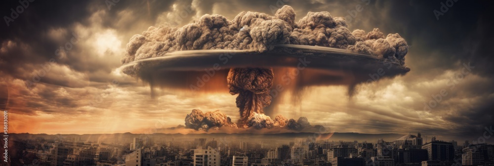 Ilustración de Stock Big nuclear bomb explosion mushroom cloud over ...