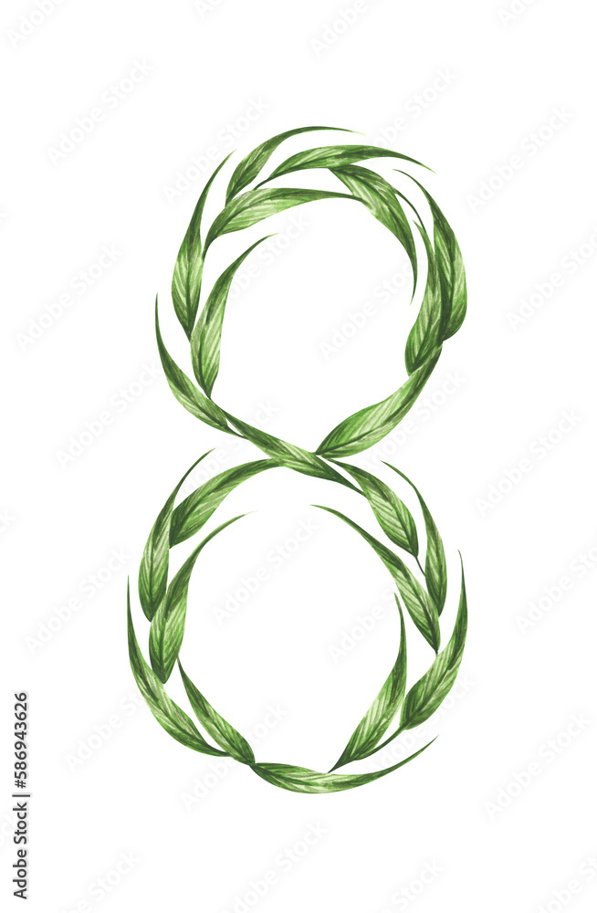 Stock-Illustration „Number 8, alphabet of green leaves, Numbers from ...