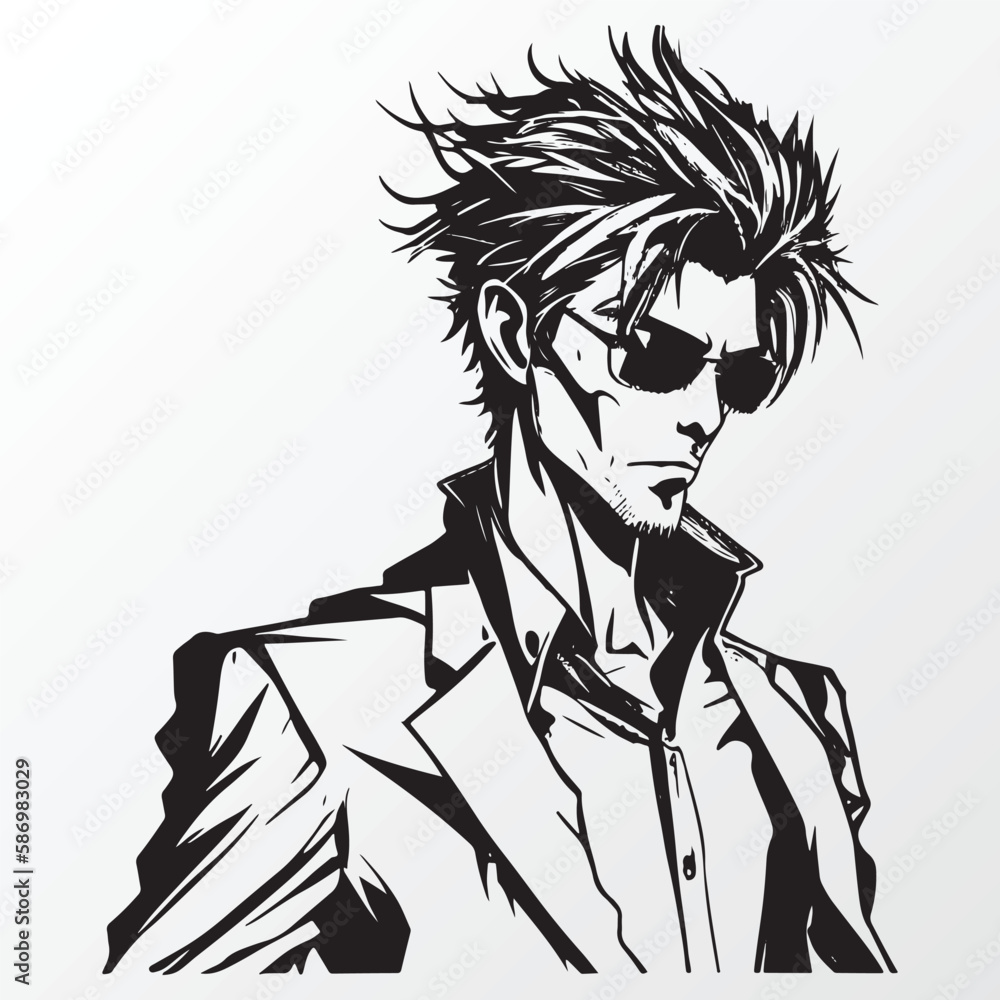 Cartoon man character sketch in anime style Stock Vector | Adobe Stock