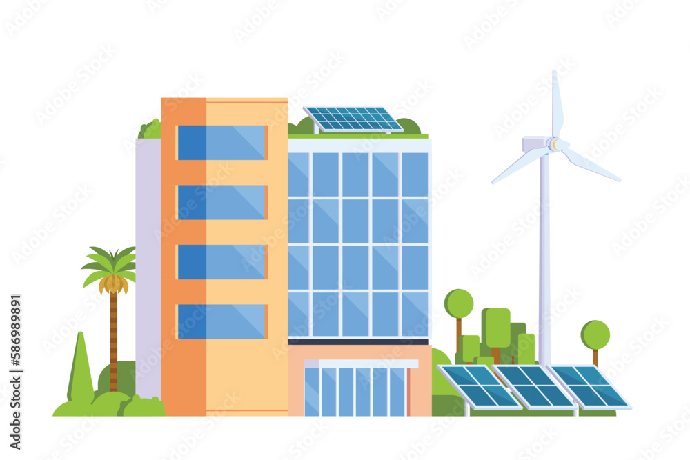 Vector elements representing Green Powered Building. Eco Concept city ...