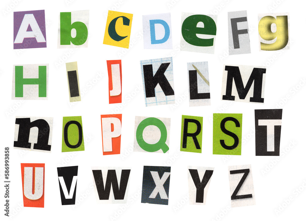 alphabet magazine cut out font, ransom letter, isolated collage ...