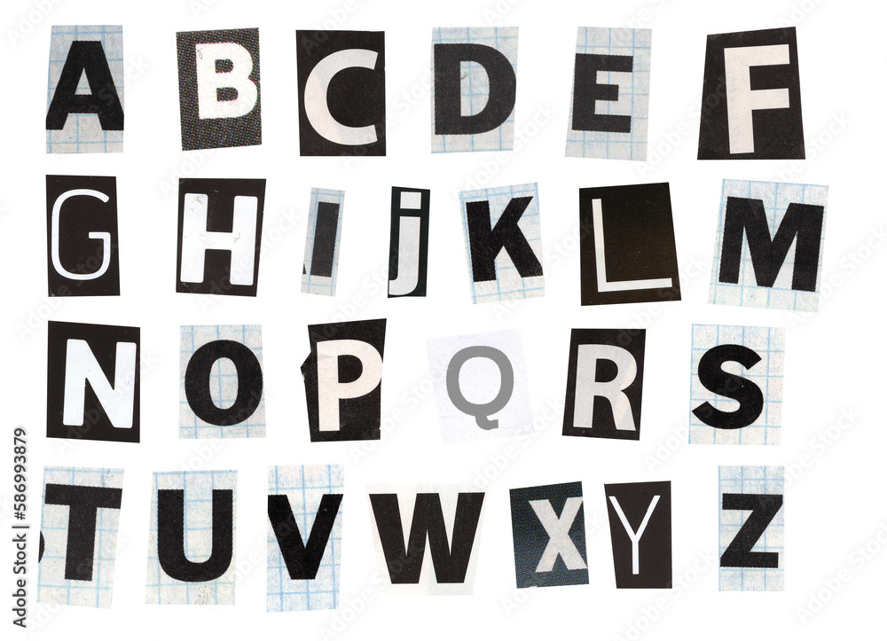 alphabet magazine cut out font, ransom letter, isolated collage ...