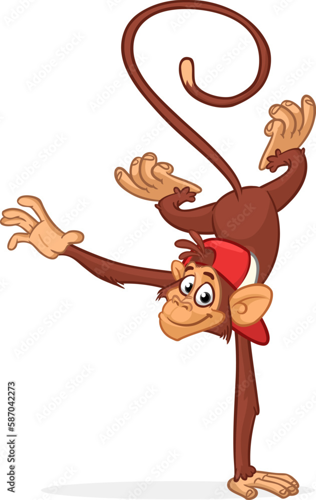 Cartoon funny monkey chimpanzee. Vector illustration of happy monkey ...