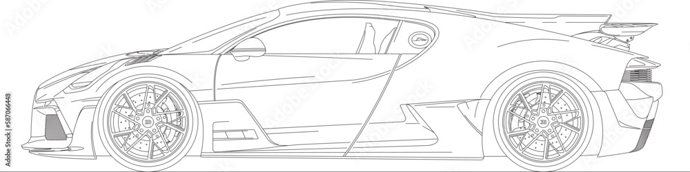 France, year 2018, Bugatti Divo modern supercar, silhouette outlined ...