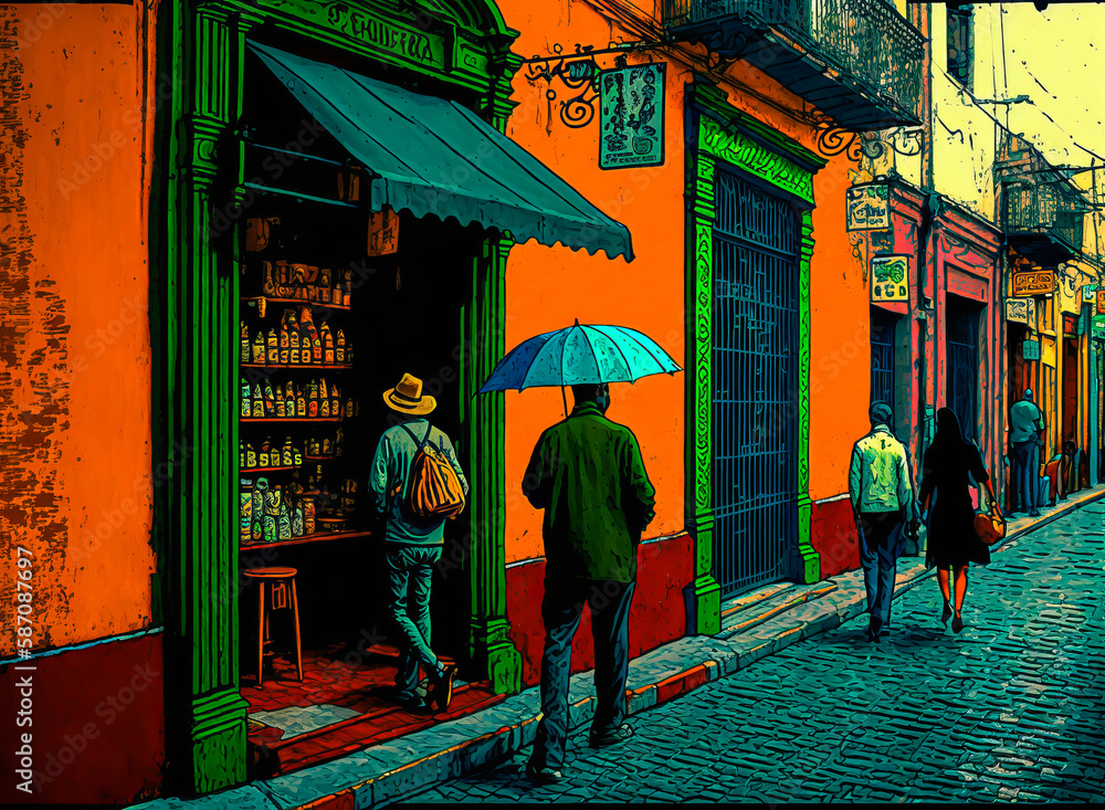 Street scene in Mexico City highlighting the colonial architecture and ...