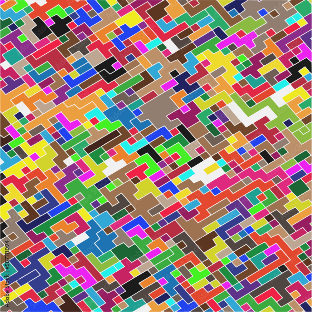 Kids Abstract Multicolor Geometric Pixelated Mosaic Pattern with Square ...