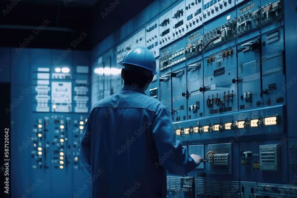 Electrical station, Central control panel of nuclear power plant ...
