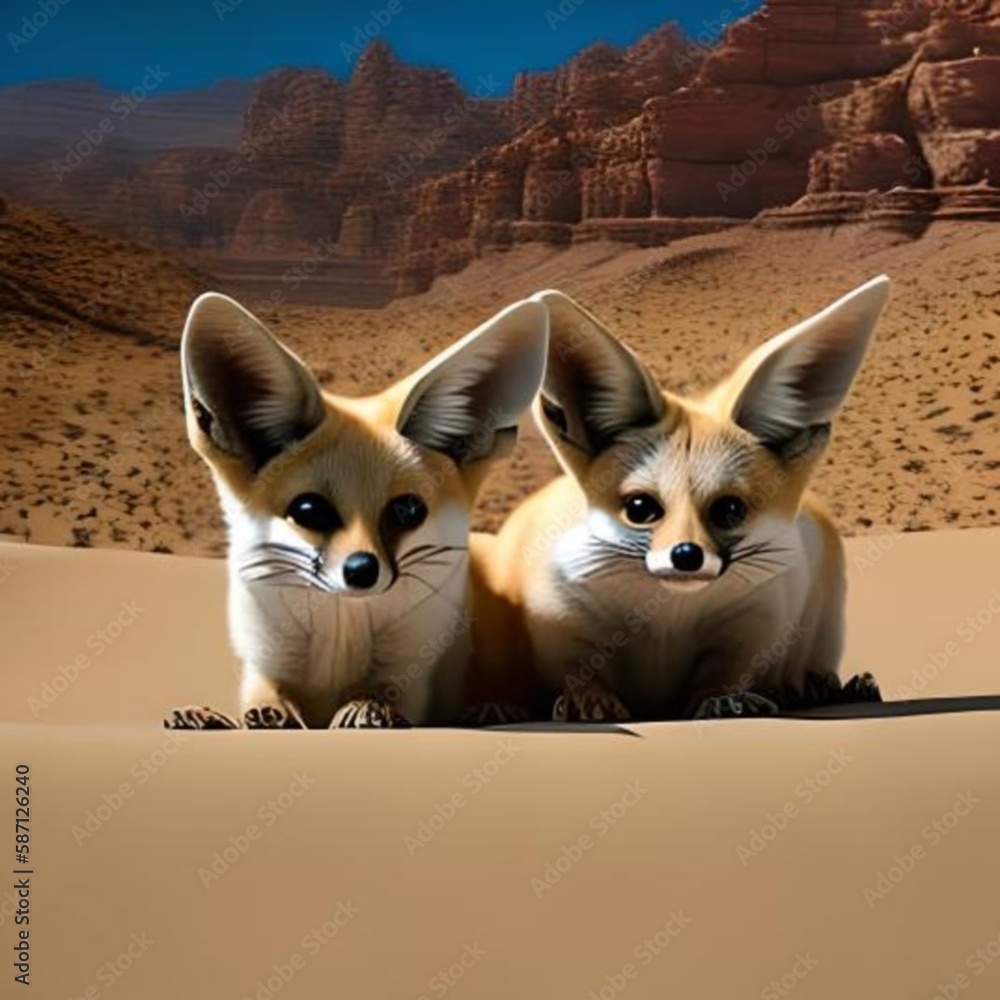 ภาพประกอบ Stock Behold the beauty of the desert fox, the fennec, in its ...