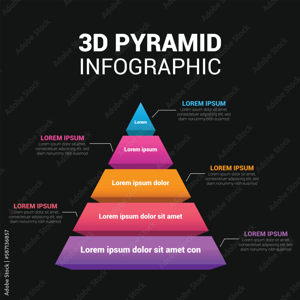 Pyramid Infographic, funnel pyramid business infographic with 5 charts ...