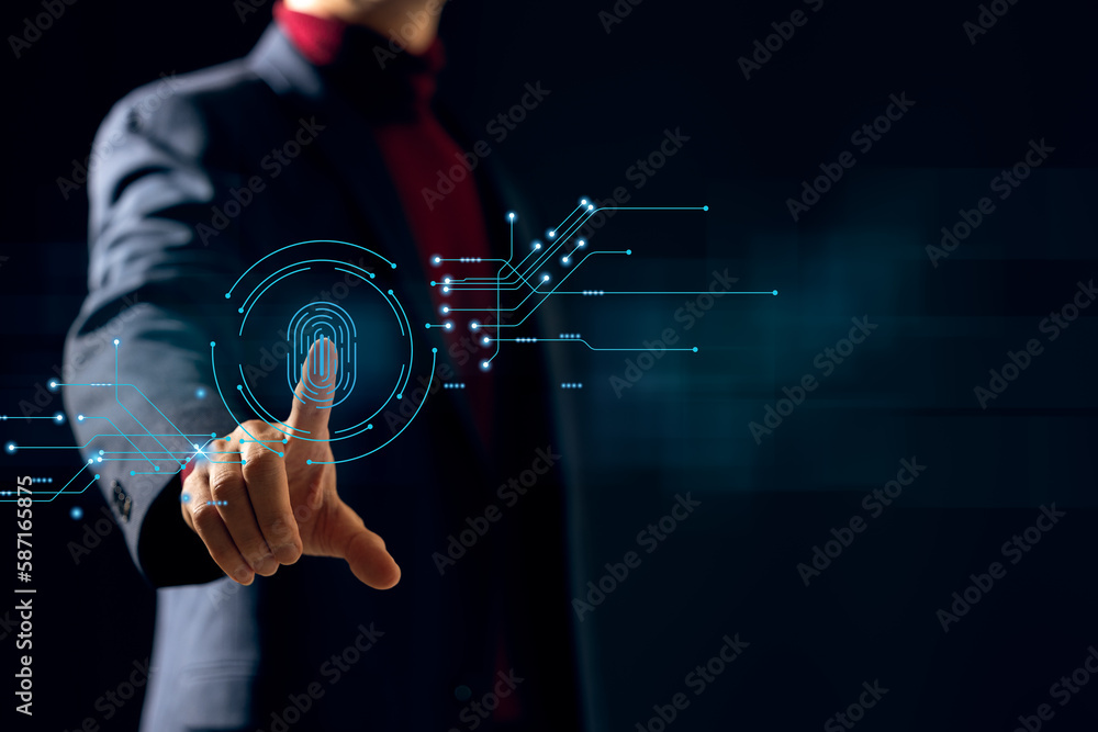 Foto Fingerprint scanning and biometric authentication, processing of ...