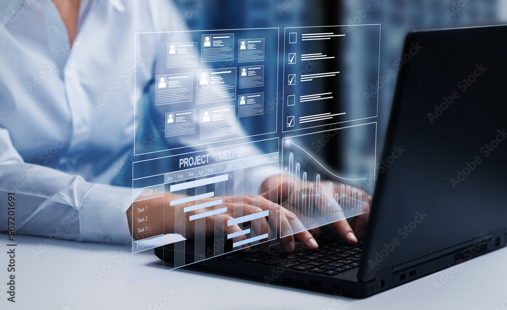 Business data management system concept background. Business person ...