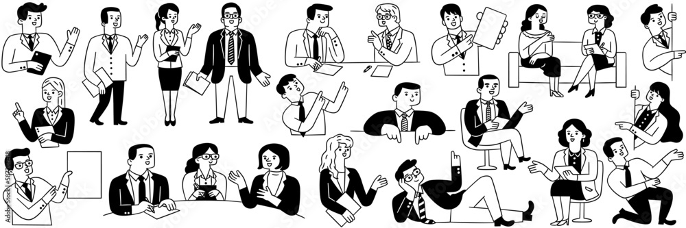 Cute character illustration doodle style of male and female business ...