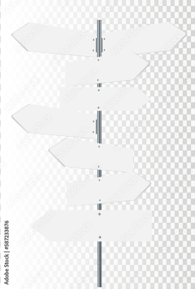 Road, traffic signs. Highway signboard on metal pole. Blank white board ...