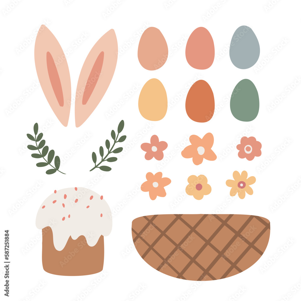 Happy Easter clipart set, Cute bunny rabbit illustration, Childrens egg ...