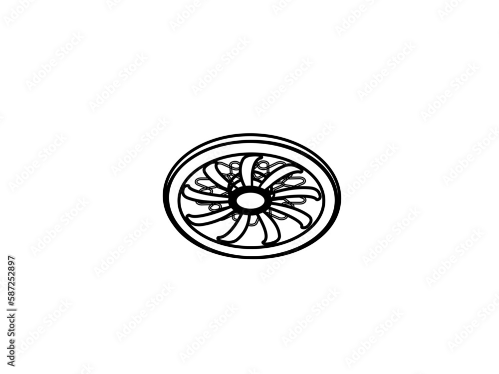 Ceiling air fan vector drawing ceiling fan on roof wall isolated white ...