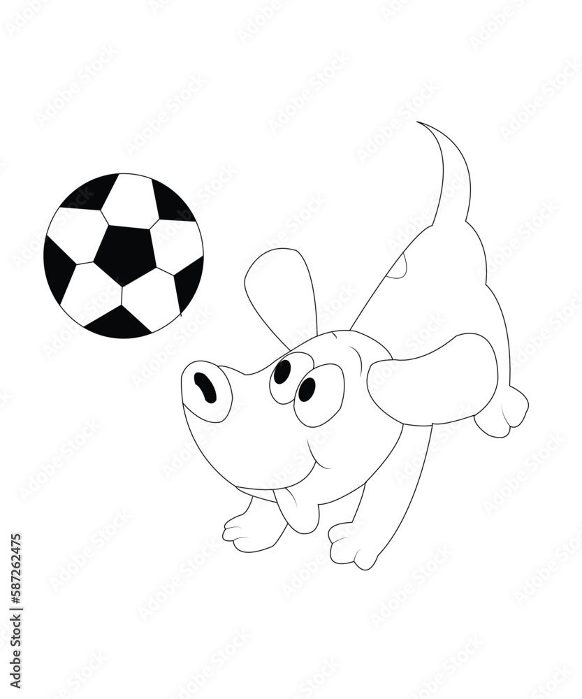 Dog playing football Cartoon illustration. Funny and cute Puppy and ...