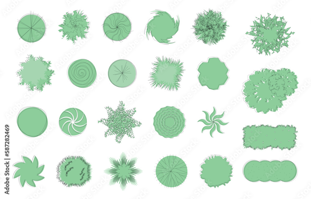 Vector set of trees in floor plan - ideal for representation in ...