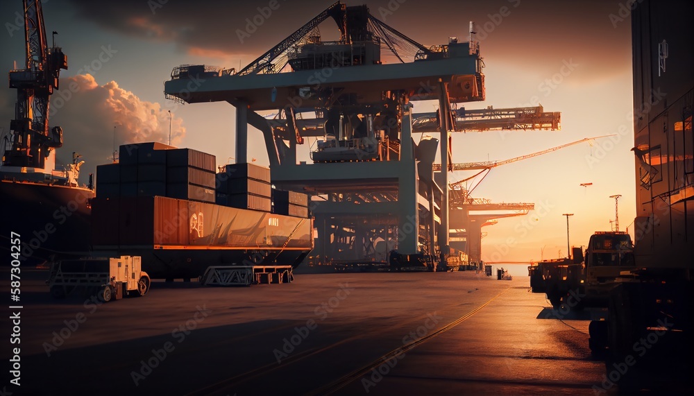 crane loading cargo container import container ship in international terminal logistic sea port ...