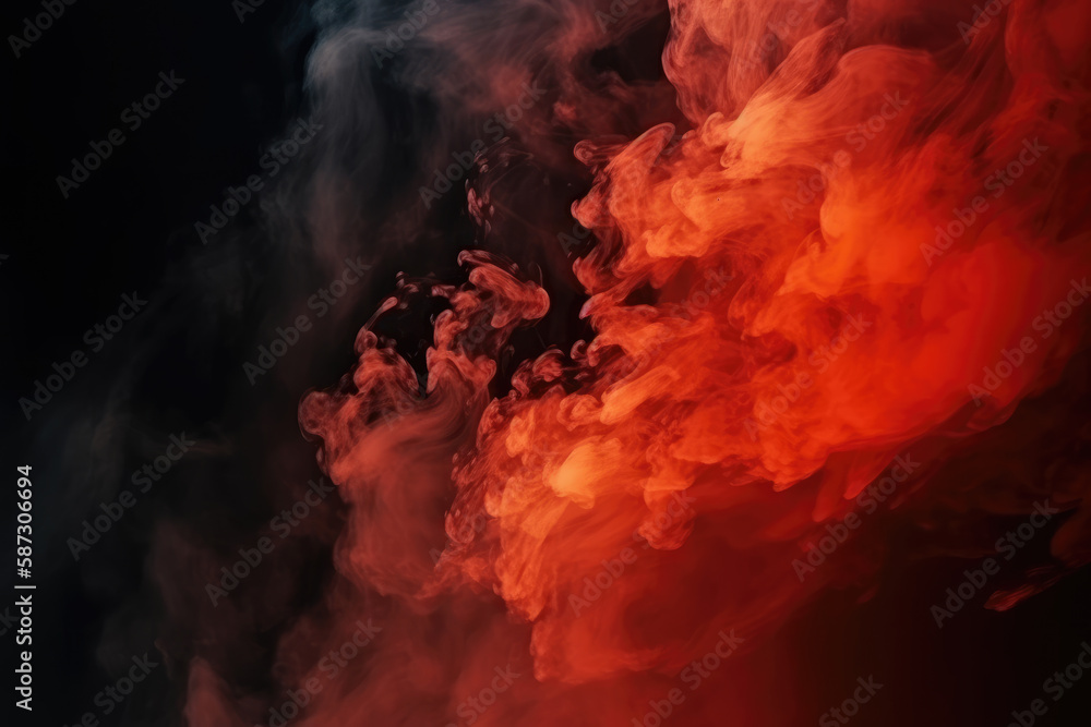 Red sky, fire cloud smoke texture, black dark background, horror ...