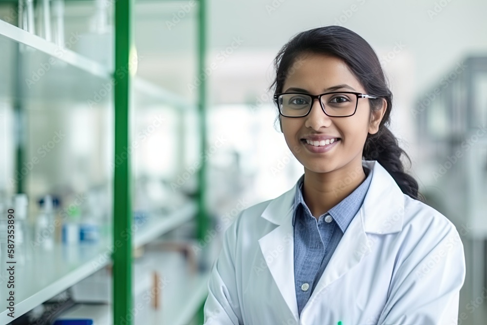 Indian female biotechnologist smiling at the camera, Generative AI ...
