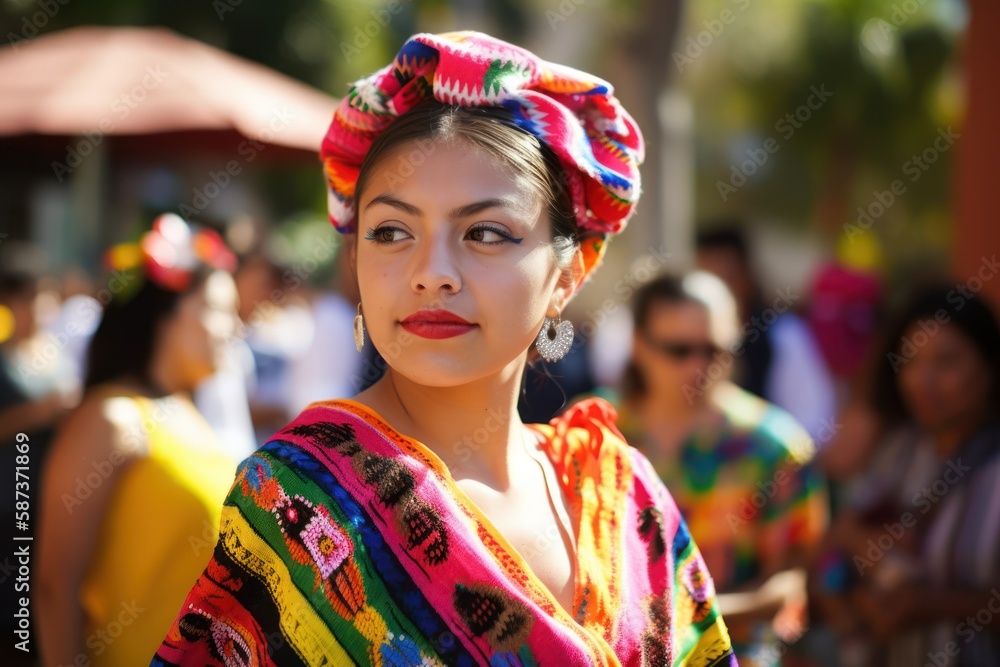 Cinco de Mayo woman with colorful decorations, traditional Mexican ...